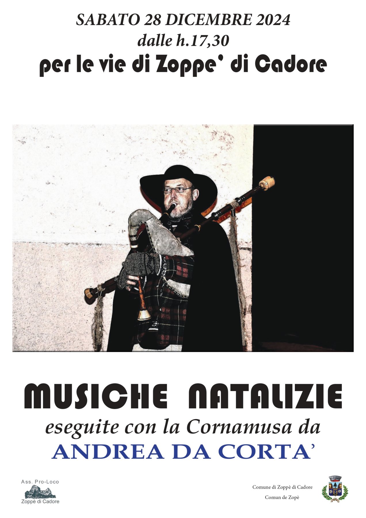 Bagpipe notes in the streets of Zoppè di Cadore
